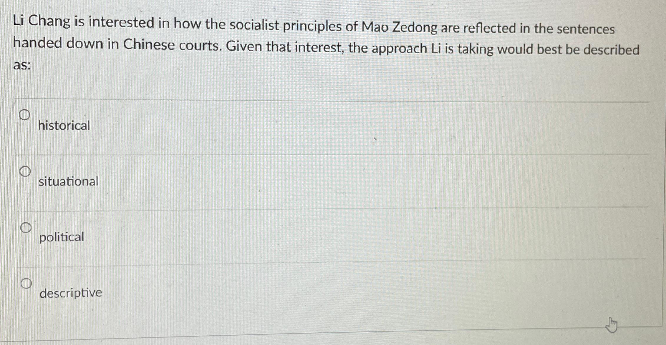 Solved Li Chang is interested in how the socialist | Chegg.com