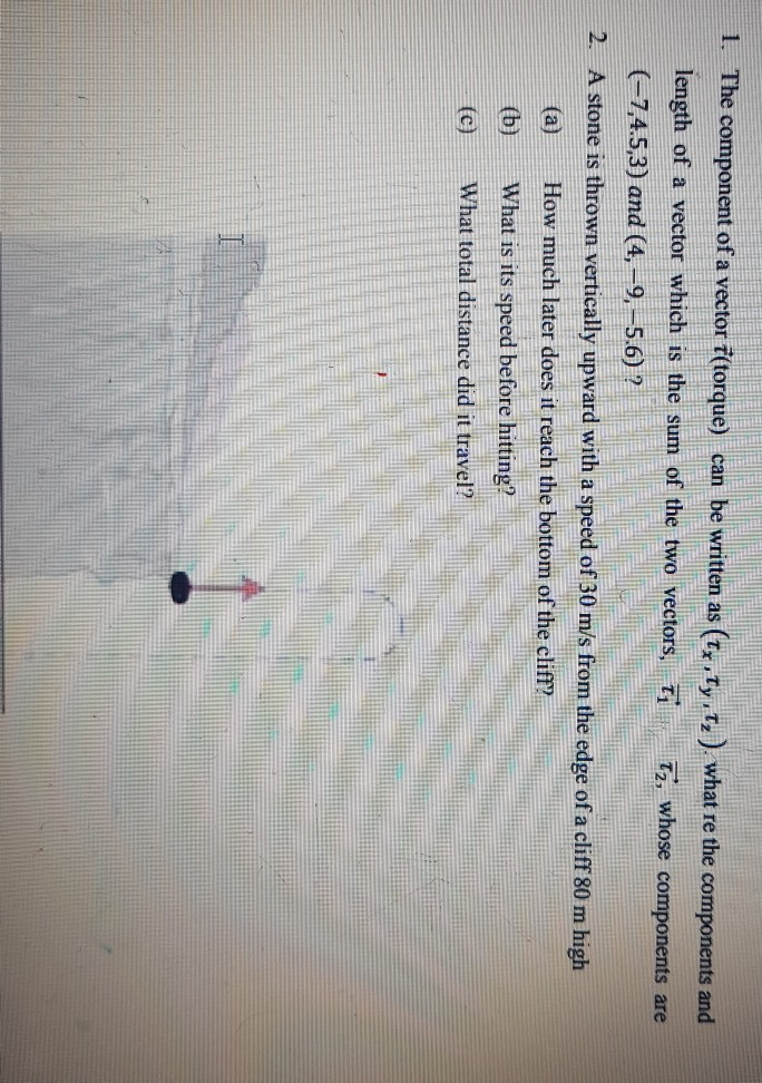 Solved 1. The component of a vector i(torque) can be written | Chegg.com