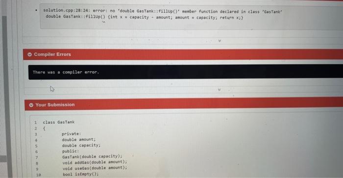 Solved Write the interface (h file) of a class Gastank | Chegg.com