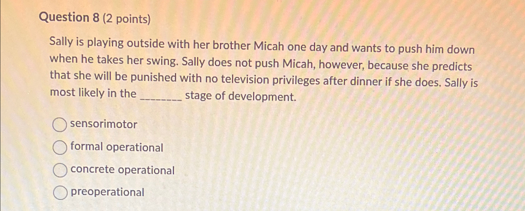 Solved Question 8 (2 ﻿points)Sally is playing outside with | Chegg.com