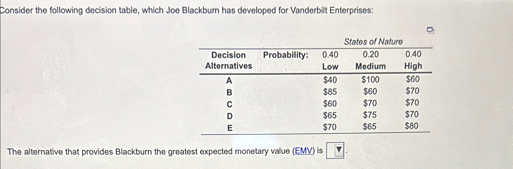 Consider the following decision table, which Joe | Chegg.com