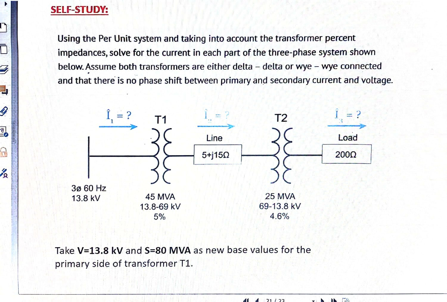 SELF-STUDY:Using the Per Unit system and taking into | Chegg.com