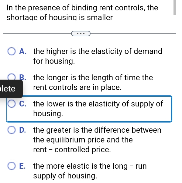 Solved In the presence of binding rent controls, the | Chegg.com