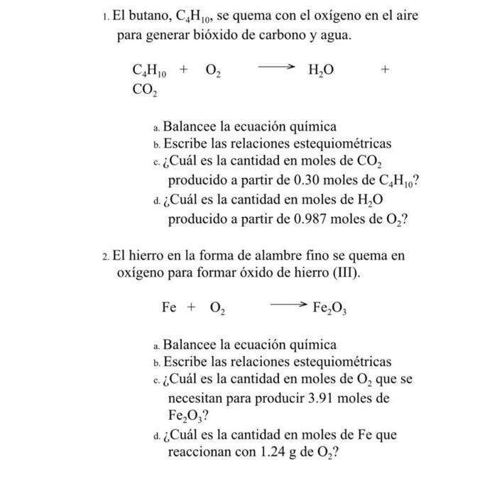 Solved 1. El butano, C_H10, se quema con el oxígeno en el | Chegg.com
