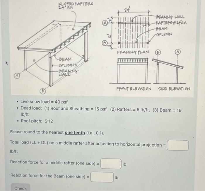 - Live snow load =40 psf - Dead load: (1) Roof and | Chegg.com