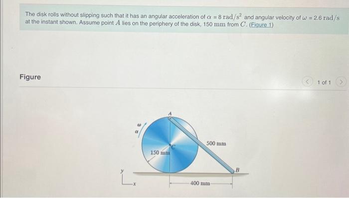 Solved The disk rolls without slipping such that it has an | Chegg.com