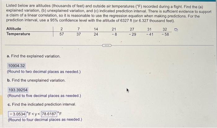 Solved Listed below are altitudes (thousands of feet) and | Chegg.com