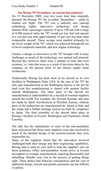 Solved Case Study Number 1 Student ID The Boeing 787 | Chegg.com