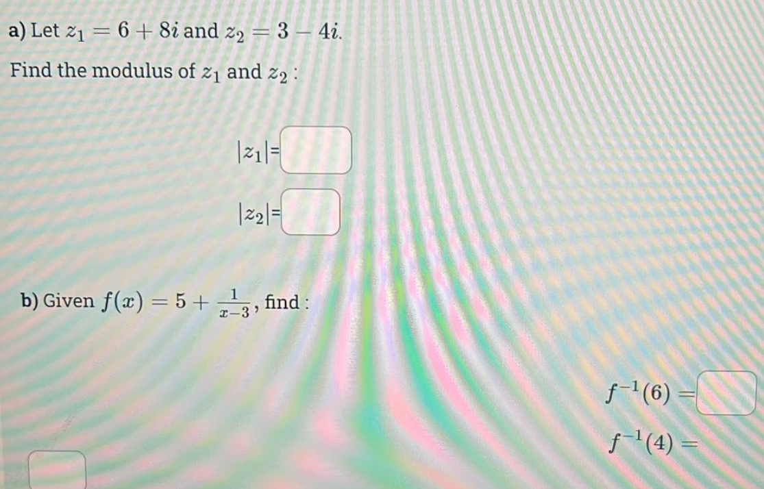 Solved a) ﻿Let z1=6+8i and z2=3-4i.Find the modulus of z1 | Chegg.com