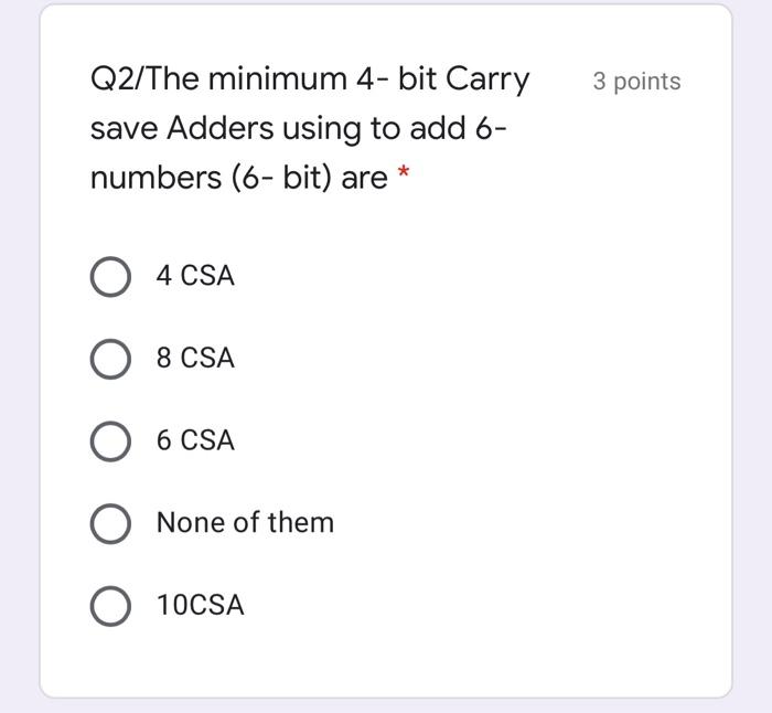 Solved 3 points Q2/The minimum 4-bit Carry save Adders using | Chegg.com