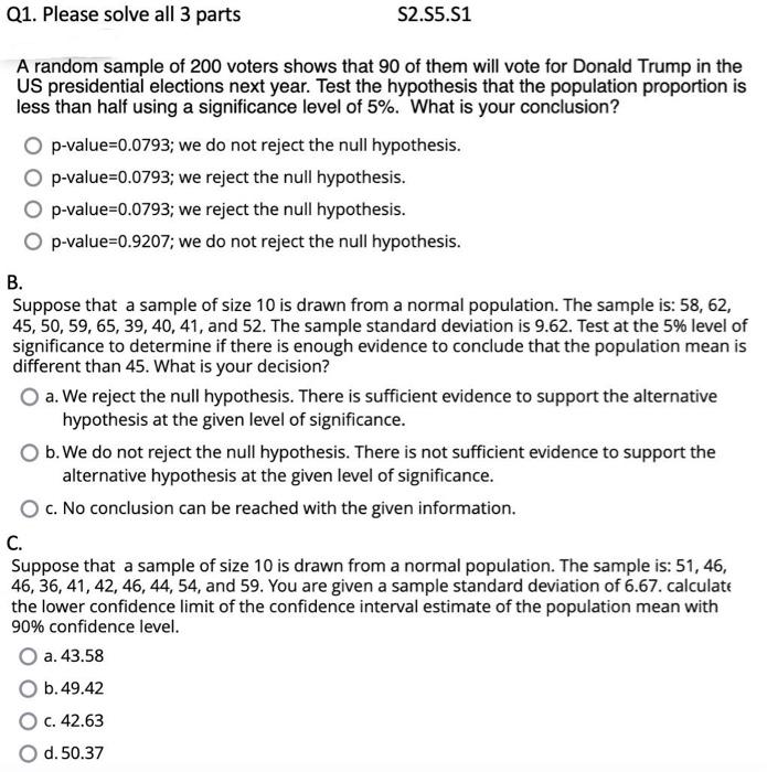 Solved A random sample of 200 voters shows that 90 of them | Chegg.com