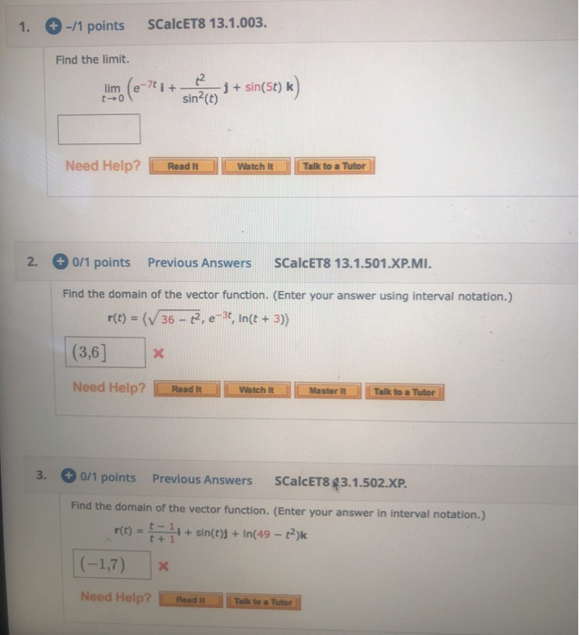 Solved -/1 points SCalcET8 13.1.003. 1. Find the limit. -7t | Chegg.com Solved -/1 points SCalcET8 13.1.003. 1. Find the limit. -7t | Chegg.com