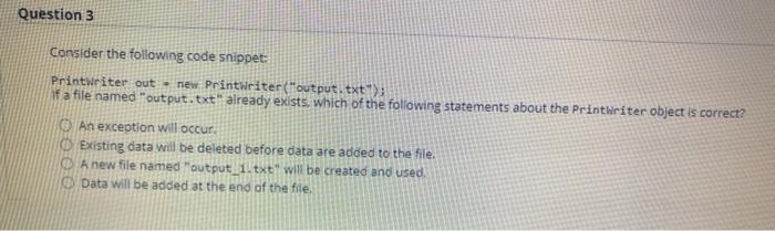 Solved Question 3 Consider the following code snippet | Chegg.com
