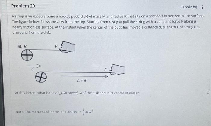 Solved A string is wrapped around a hockey puck (disk) of | Chegg.com