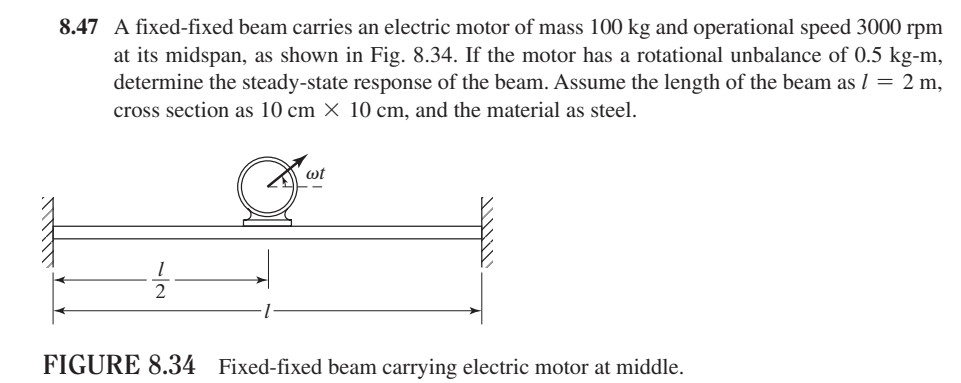 Solved 8.47 ﻿A fixed-fixed beam carries an electric motor of | Chegg.com