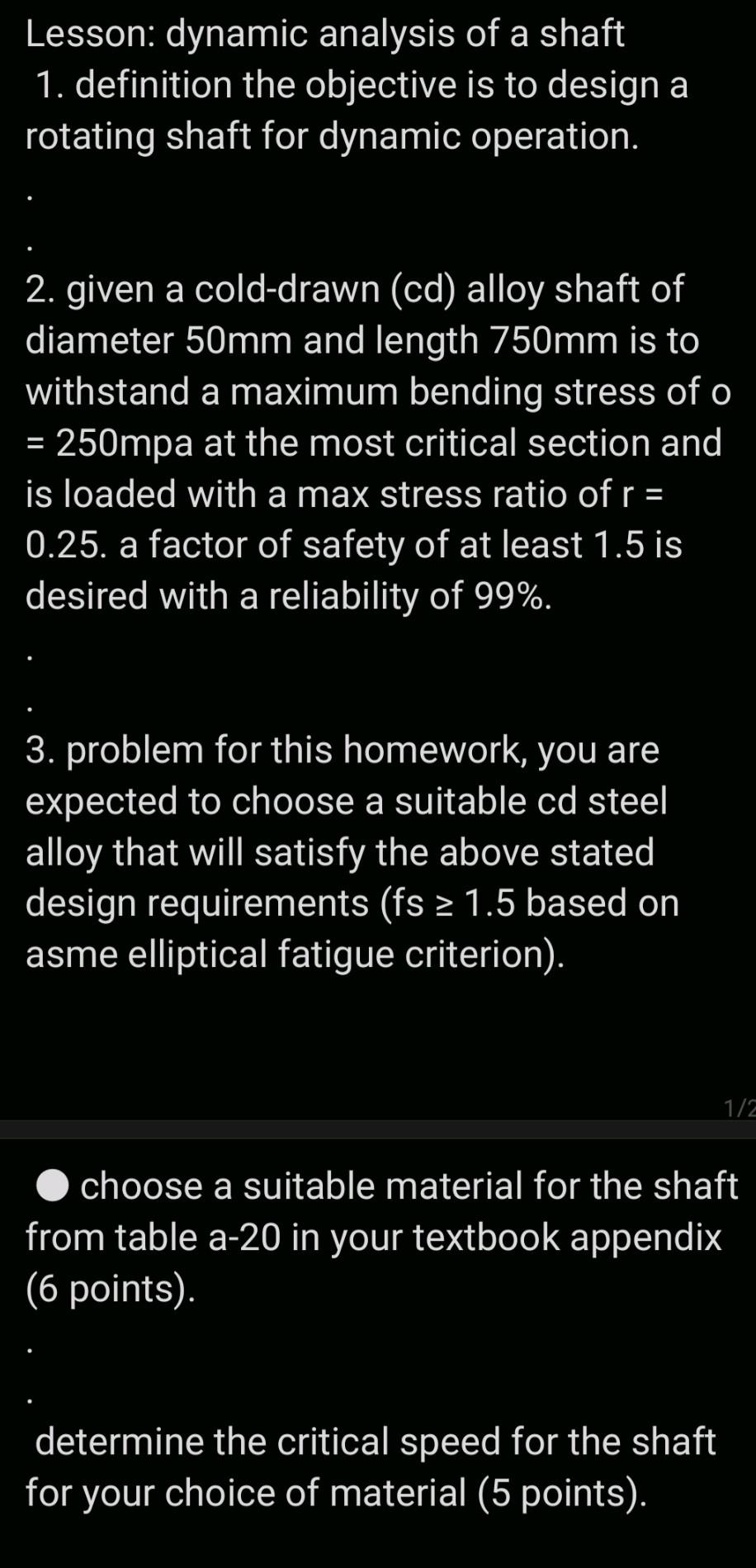 Solved Lesson: dynamic analysis of a shaft 1. definition the | Chegg.com