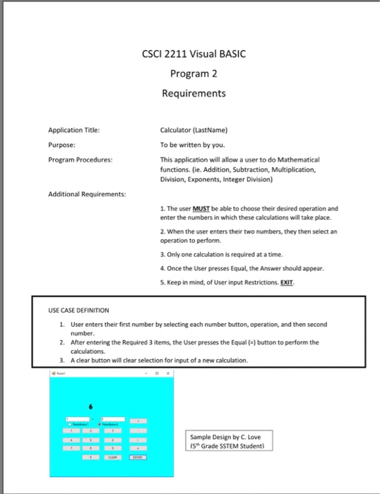 CSCI 2211 Visual BASIC Program 2 Requirements | Chegg.com