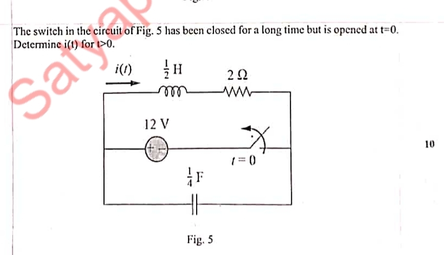 The switch in the circuit of Fig. 5 ﻿has been closed | Chegg.com