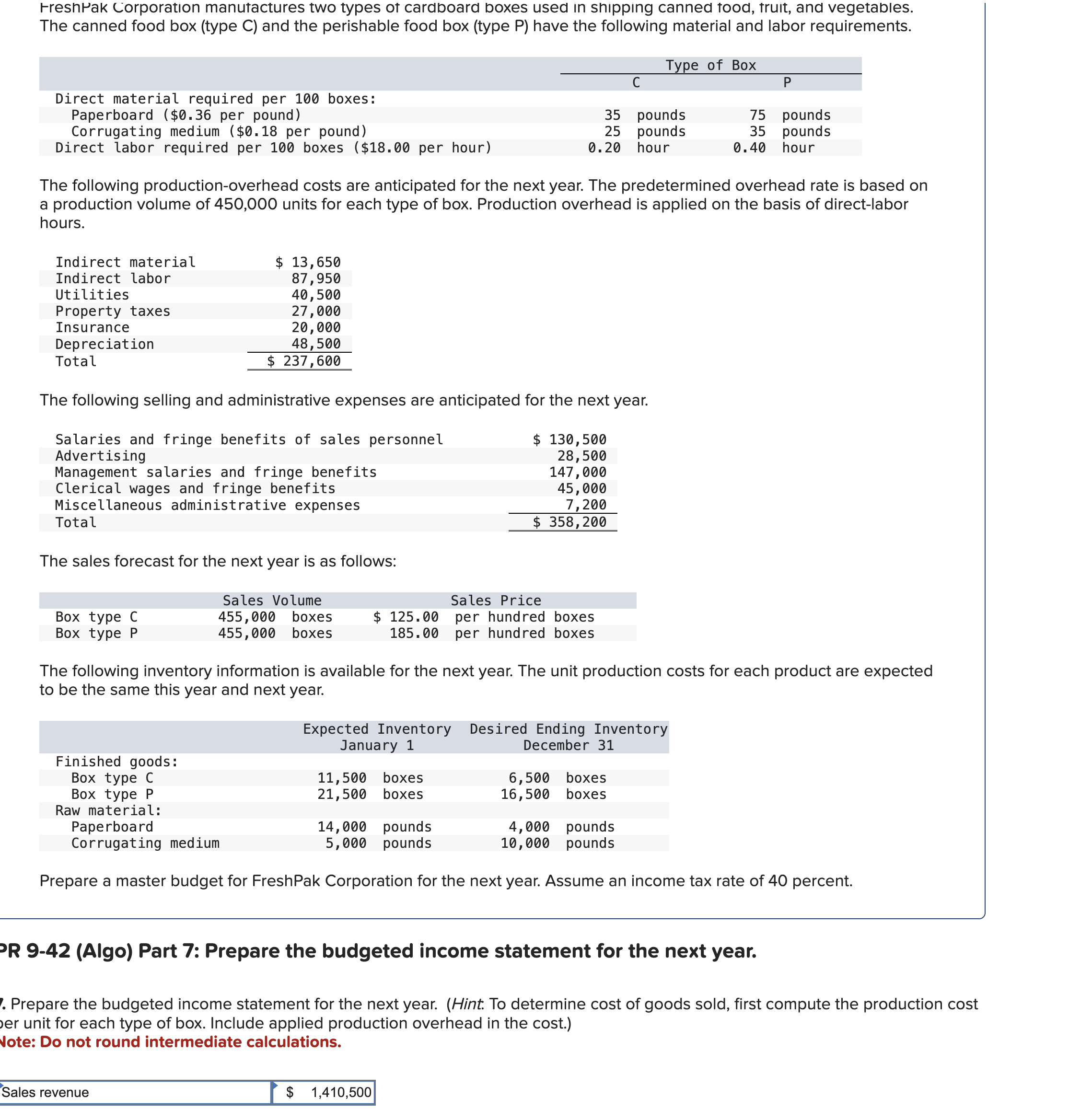 Solved PR 9-42 (Algo) ﻿Part 7: Prepare the budgeted income | Chegg.com