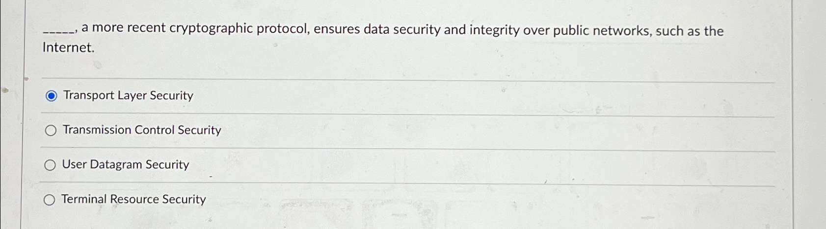 Solved a more recent cryptographic protocol, ensures data | Chegg.com