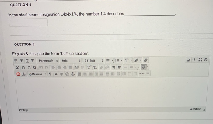 Solved QUESTION 4 In the steel beam designation L4x4x1/4, | Chegg.com