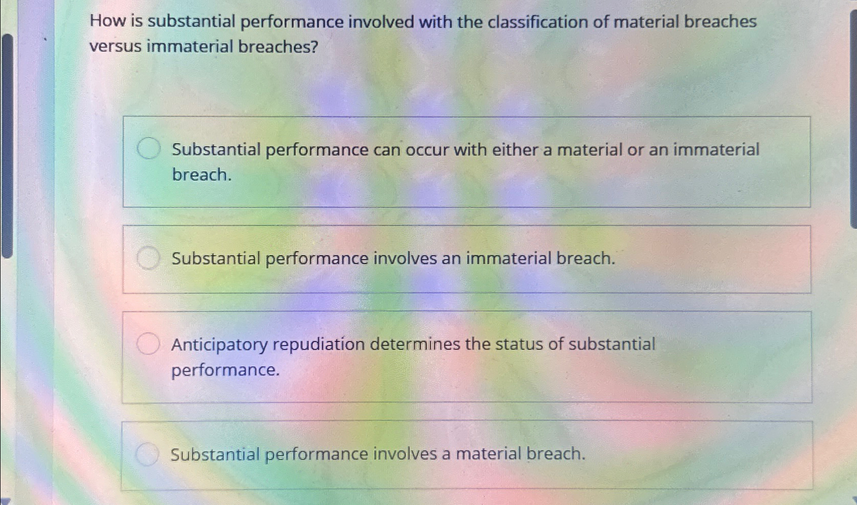 Solved How is substantial performance involved with the | Chegg.com