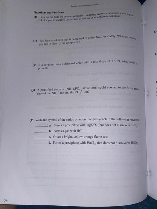 Solved REPORT SHEET Testing for Cations and Anions 1. | Chegg.com