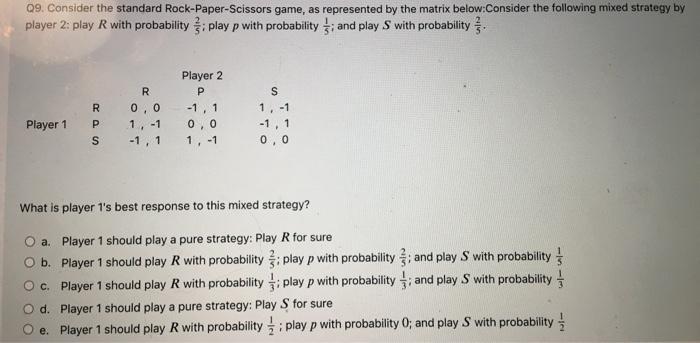 Solved 09. Consider the standard Rock-Paper-Scissors game, | Chegg.com