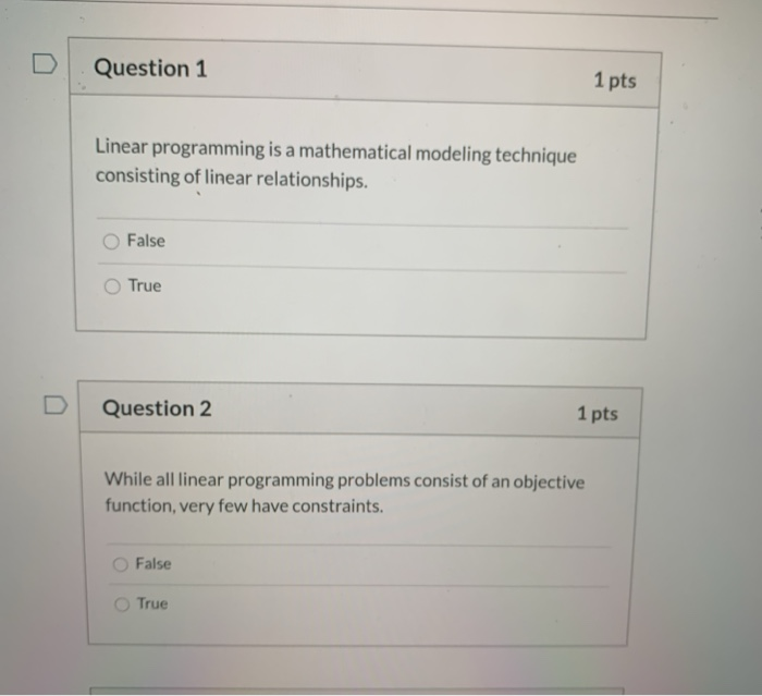 Solved Question 1 1 pts Linear programming is a mathematical | Chegg.com