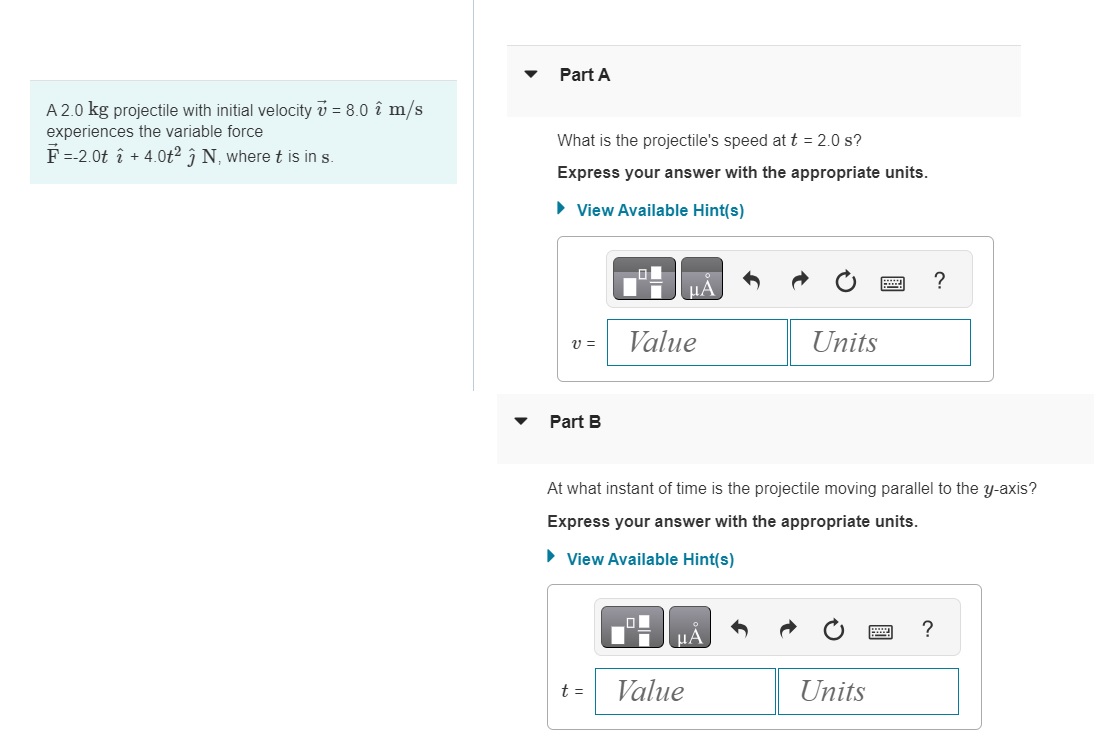 Solved A 2.0 ﻿kg ﻿projectile with initial velocity v⃗ | Chegg.com