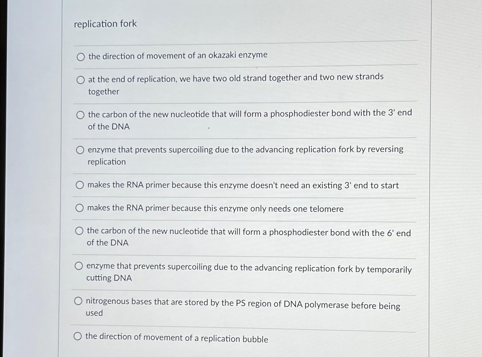 Solved replication forkthe direction of movement of an | Chegg.com
