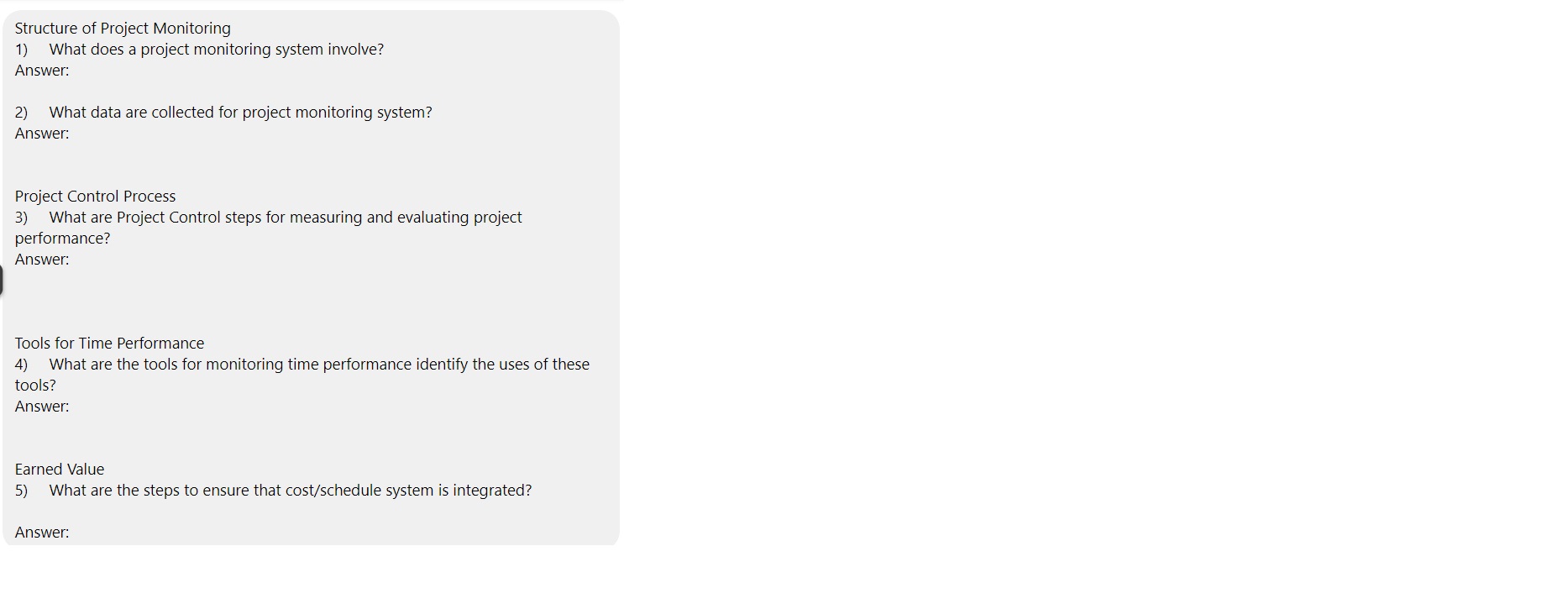 Solved Structure of Project MonitoringWhat does a project | Chegg.com