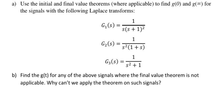 Solved a) Use the initial and final value theorems (where | Chegg.com
