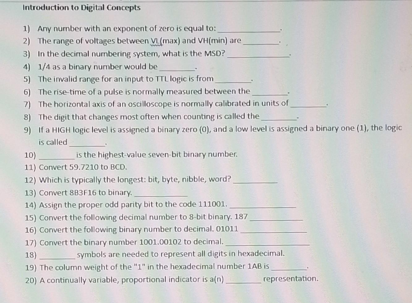 Solved Introduction to Digital Concepts 1) Any number with | Chegg.com