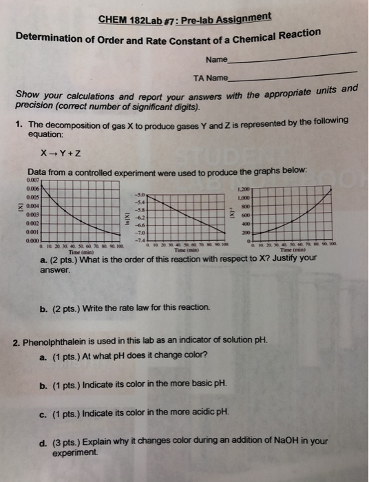 Solved CHEM 182Lab #7: Pre-lab Assignment Determination of | Chegg.com