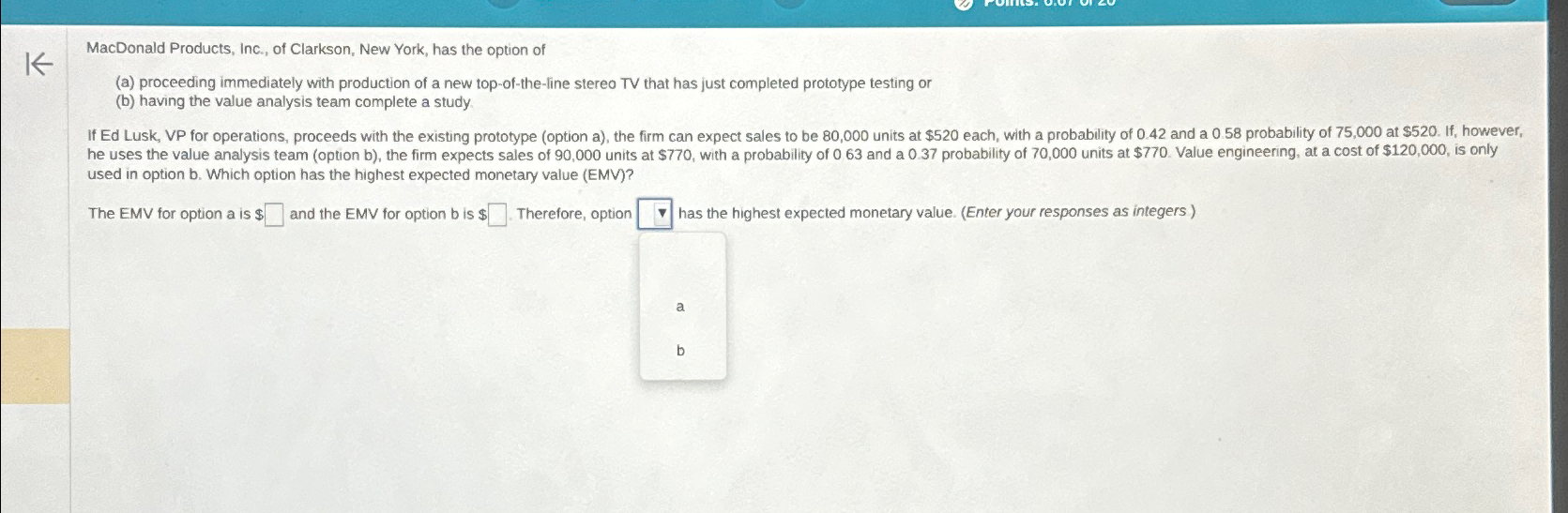 Solved MacDonald Products, Inc., of Clarkson, New York, has | Chegg.com