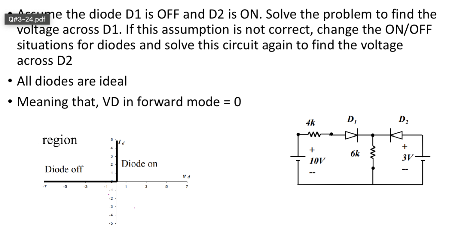Solved Q#33-24.pdifne the diode D1 ﻿is OFF and D2 ﻿is ON. | Chegg.com