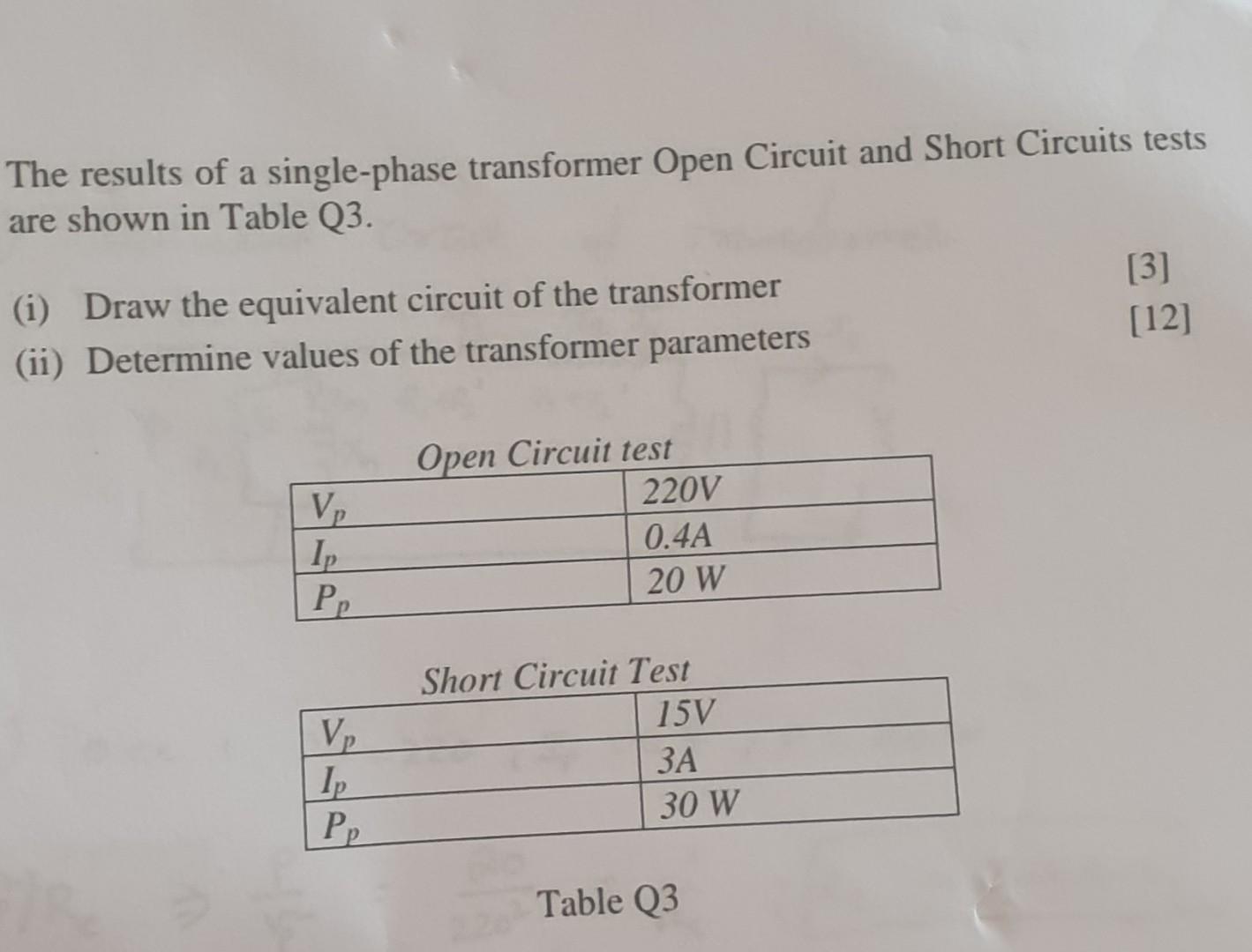 Solved The results of a single-phase transformer Open | Chegg.com