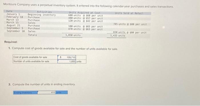 Solved Montoure Company uses a perpetual inventory system. | Chegg.com
