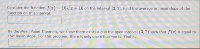 Solved Consider the function f(x)=10x+10 on the interval | Chegg.com