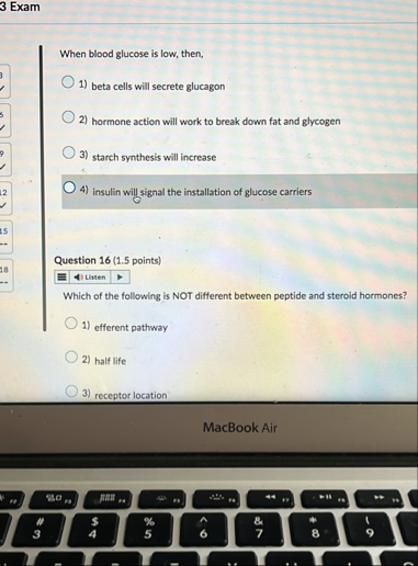 Solved 3 ﻿ExamWhen blood glucose is low, then,\geoquad 1) | Chegg.com