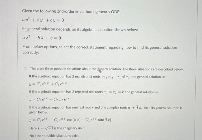 Solved Given the following 2nd-order linear homogeneous ODE: | Chegg.com