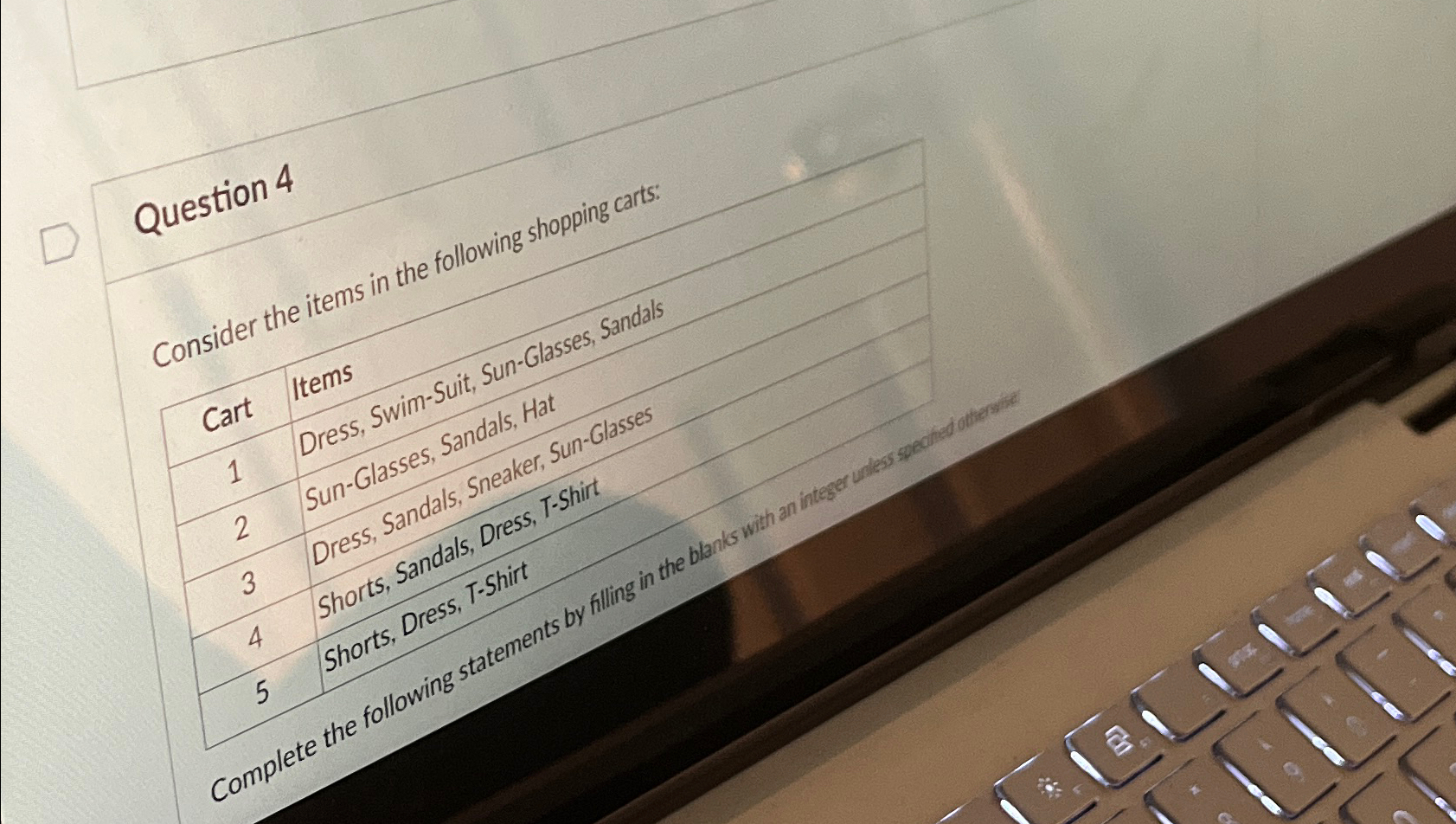 Solved Question 4Consider the items in the following | Chegg.com