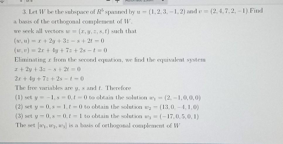 Solved 3. Let W be the subspace of R5 spanned by | Chegg.com