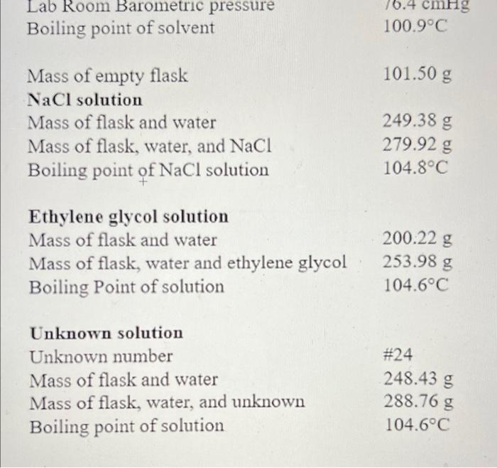 Solved Lab Room Barometric pressure Boiling point of solvent | Chegg.com