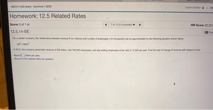 Solved MATH 1325 www.Summer i 2020 Sarah Ghaffar & 06 | Chegg.com