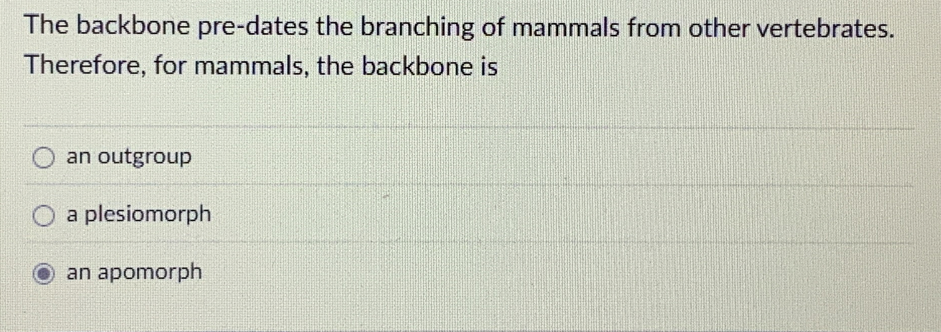 Solved The backbone pre-dates the branching of mammals from | Chegg.com
