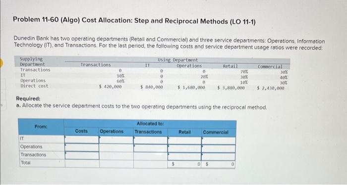 Solved Problem 11-60 (Algo) Cost Allocation: Step and | Chegg.com