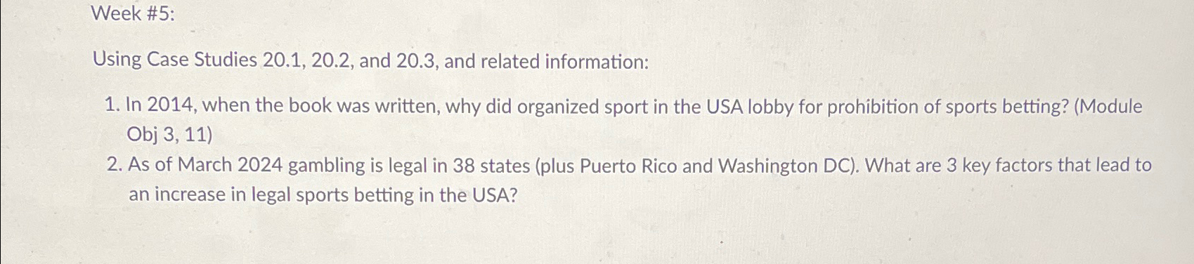 Solved Week #5:Using Case Studies 20.1, 20.2, ﻿and 20.3, | Chegg.com