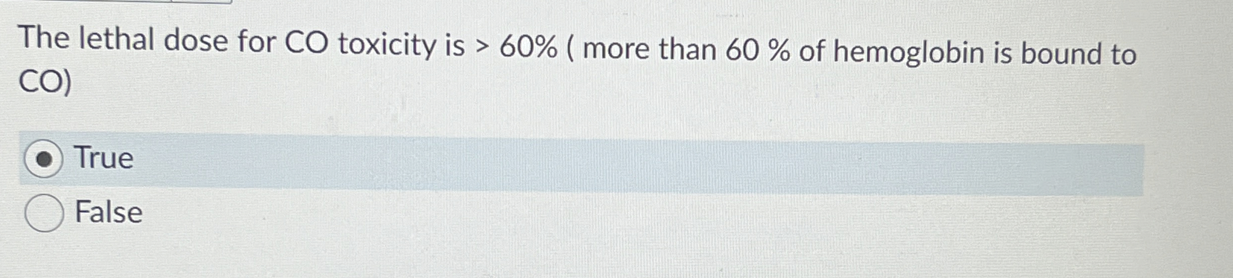 Solved The lethal dose for CO toxicity is >60% ( ﻿more than | Chegg.com